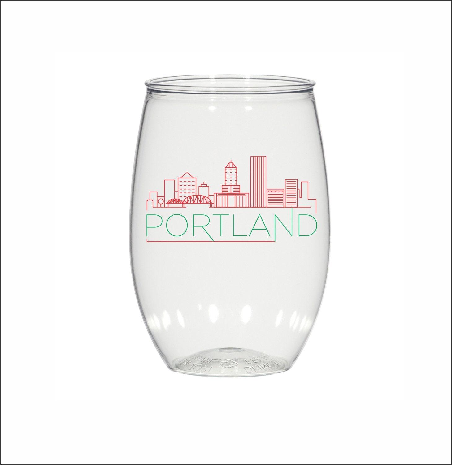 Portland skyline 16oz personalized stemless plastic wine | Etsy