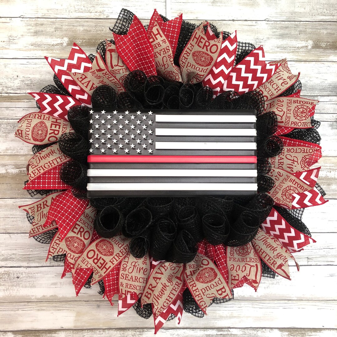 Thin Red Line Firefighter Door Wreath - Etsy