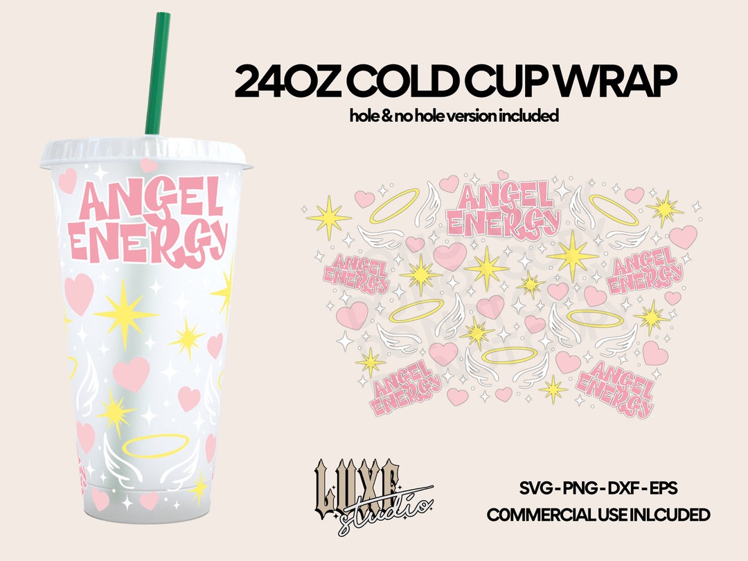 Angel Energy Cold Cup With & Without Hole, Venti Cold Cup Svg, Cut File ...