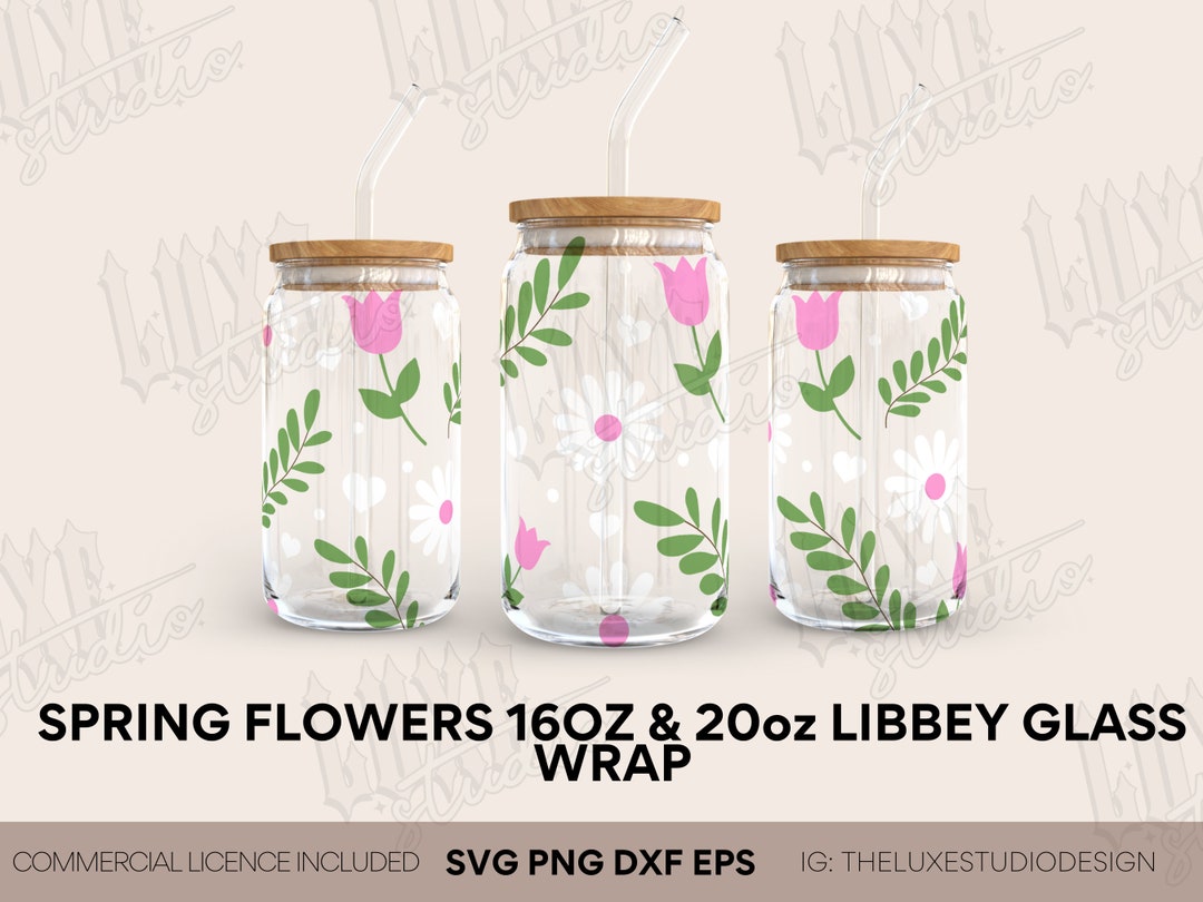 Spring Flowers 16oz and 20oz Libby Glass Wrap Svg Easter Svg - Etsy