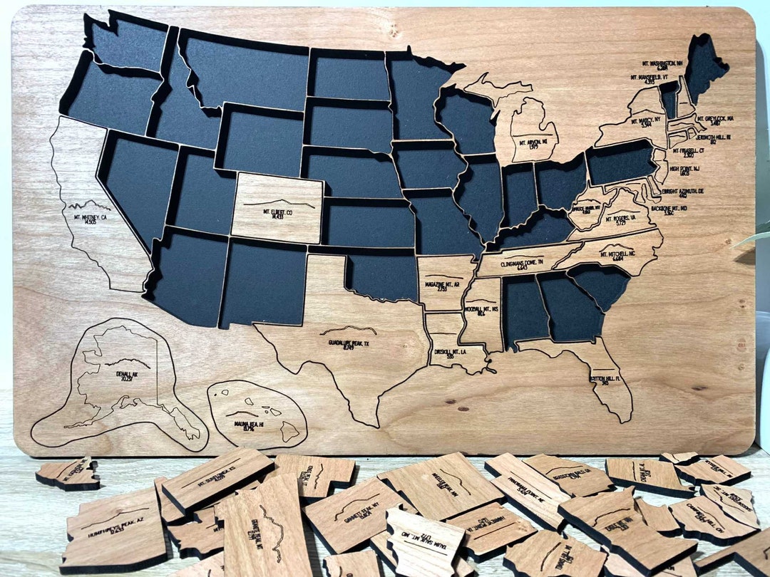 50 States USA High Pointing Bucket List Board | U.S. Road Trip ...