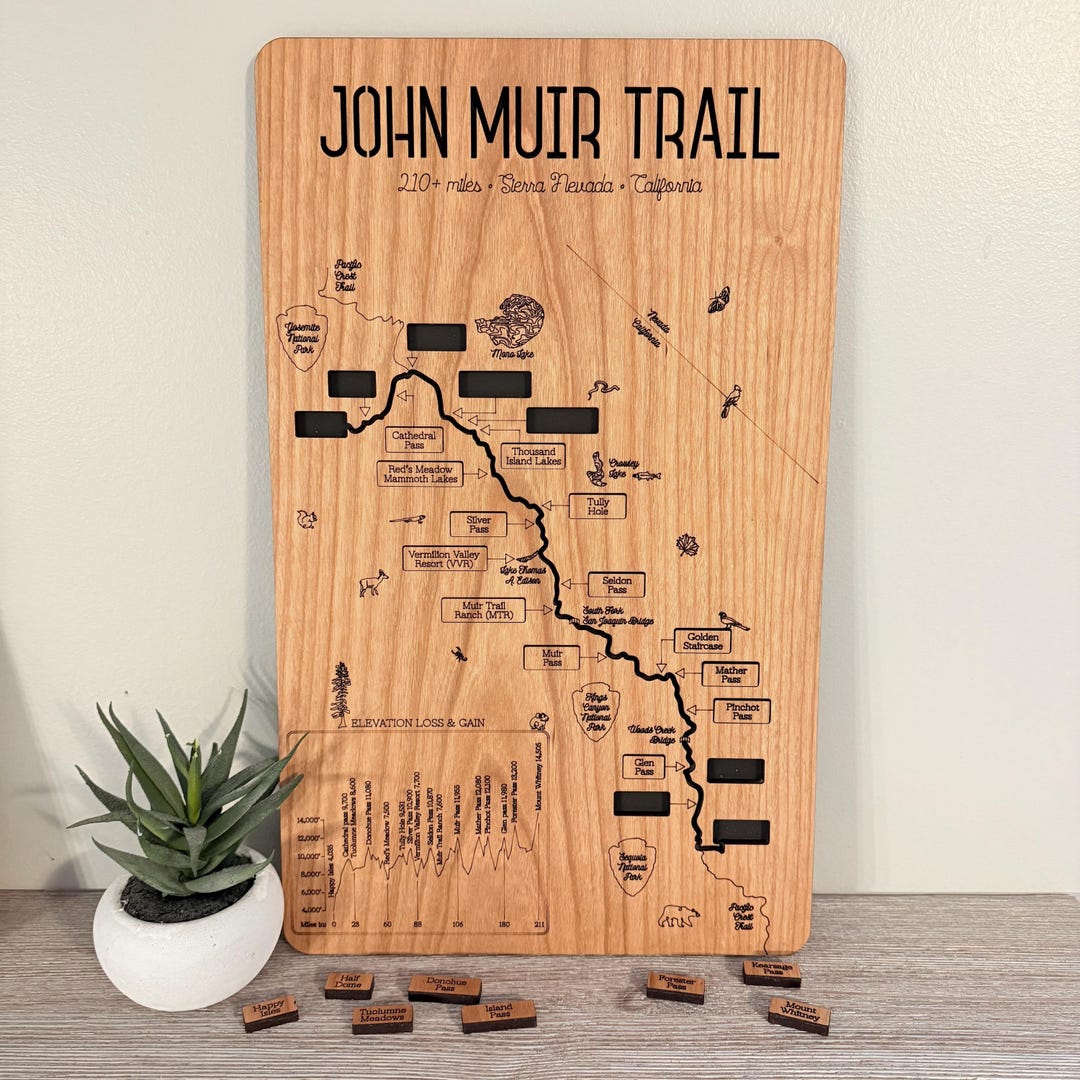 John Muir Trail (JMT) Trail Map | California Hiking Gift for PCT Hikers ...