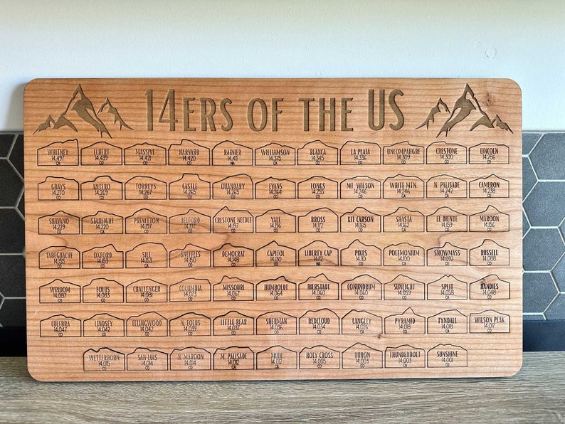 United States 14ers Peak Bagging Tracker Sign | 14,000 Ft Peak Board ...