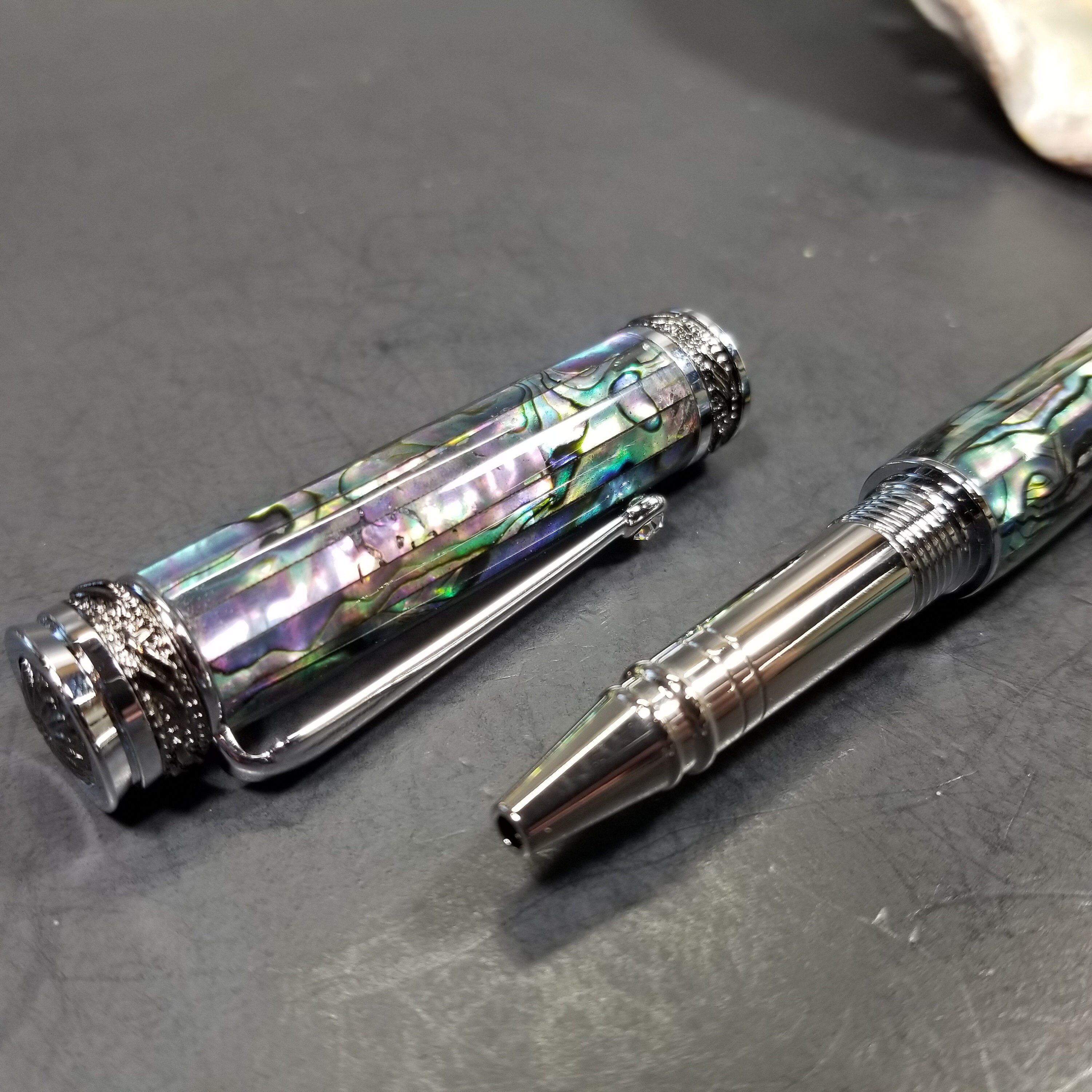 Handmade Pen Mexican Green Abalone Swarovski Rollerball Custom ...
