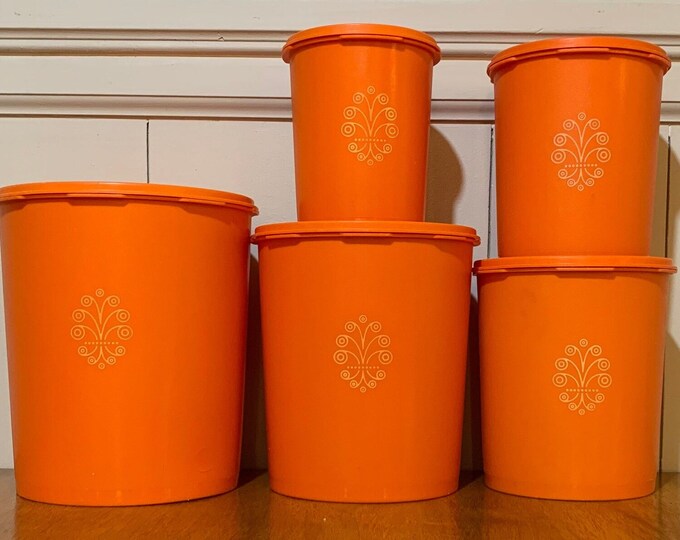 Tupperware Nesting Cannister Set, Orange Daffodil, Vintage Canister Set ...
