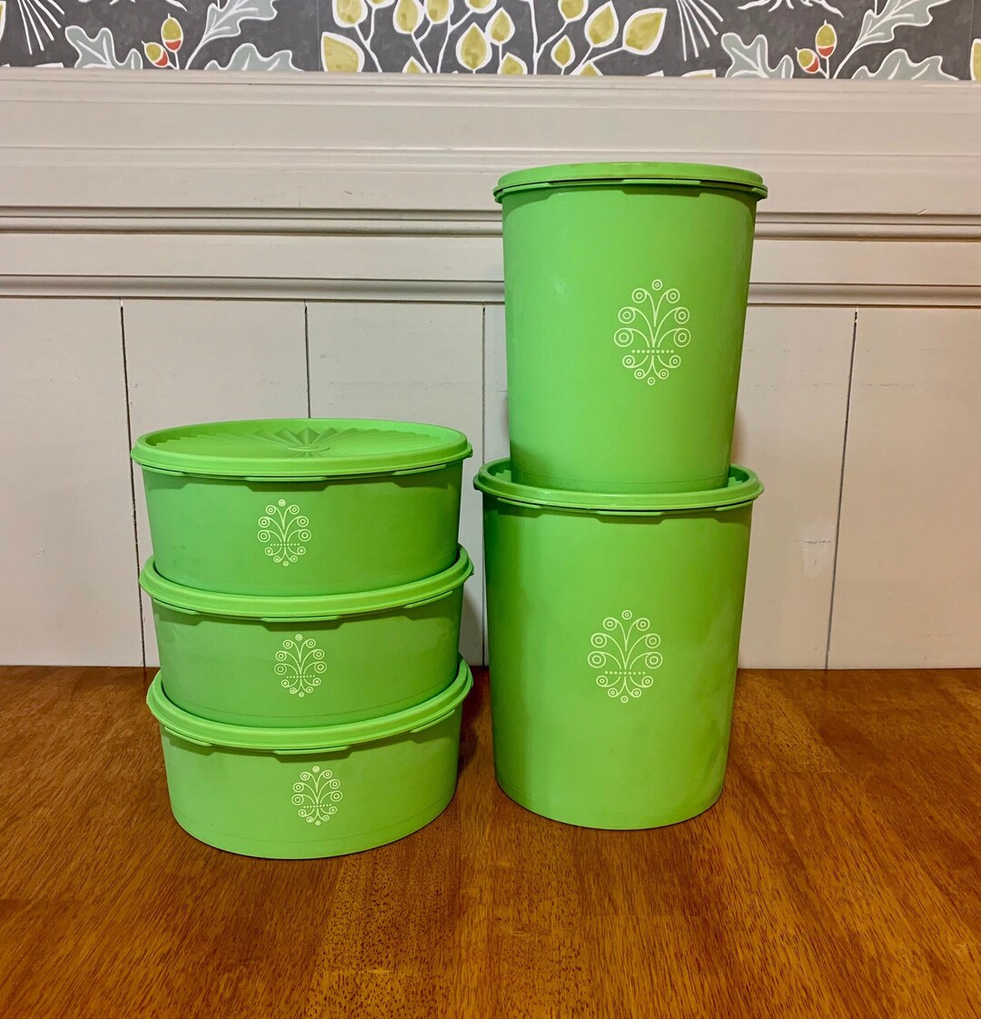 Tupperware Nesting Canisters, Lime Green Daffodil, Servalier Seal, 1204 ...
