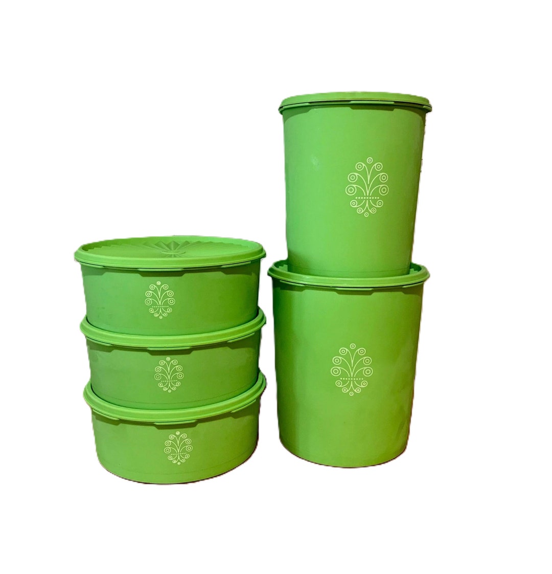 Tupperware Nesting Canisters, Lime Green Daffodil, Servalier Seal, 1204 ...