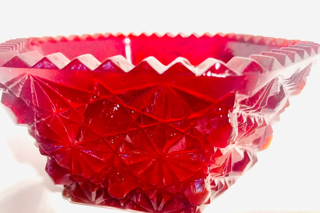 Red Pressed Glass Hexagon Bowl - Etsy