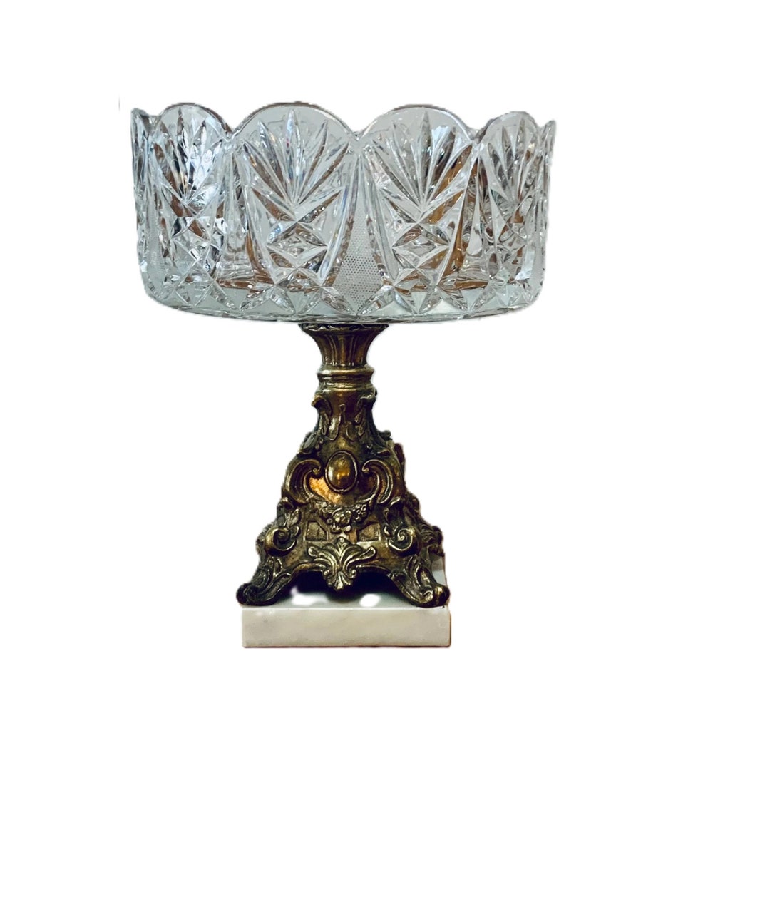 Hand Cut Crystal Compote, Made in Western Germany, Marble Base, Vintage ...