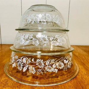PYREX, Colonial Mist, White Lace Mixing Bowls, Vintage Pyrex, Clear ...