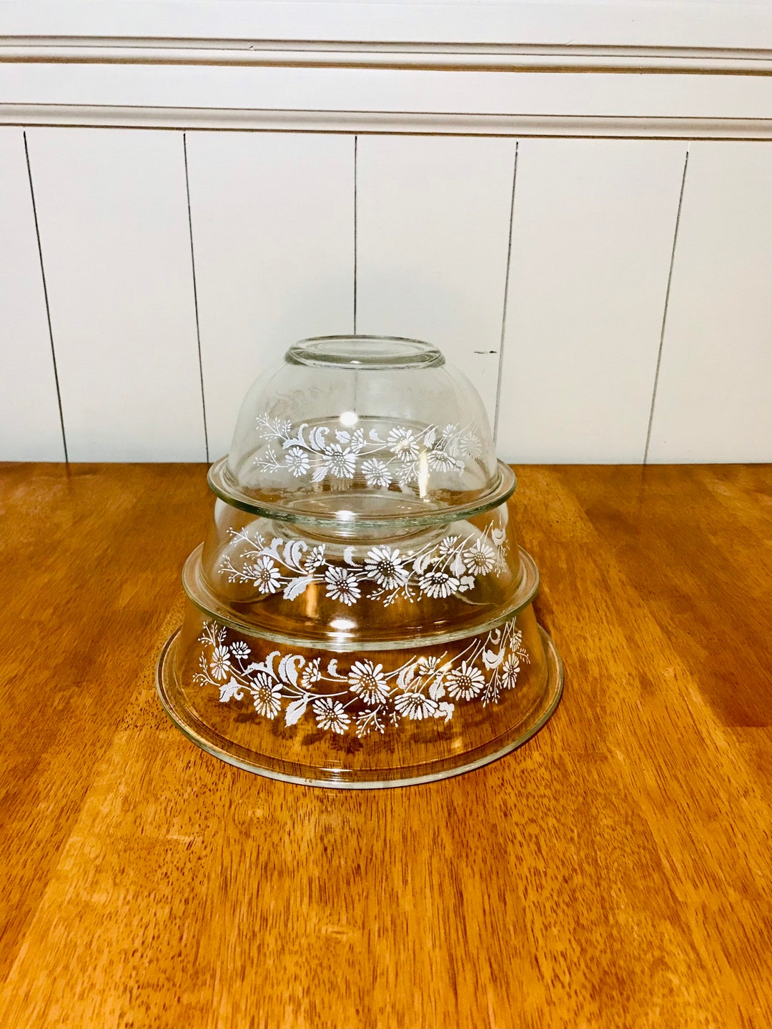 PYREX, Colonial Mist, White Lace Mixing Bowls, Vintage Pyrex, Clear ...