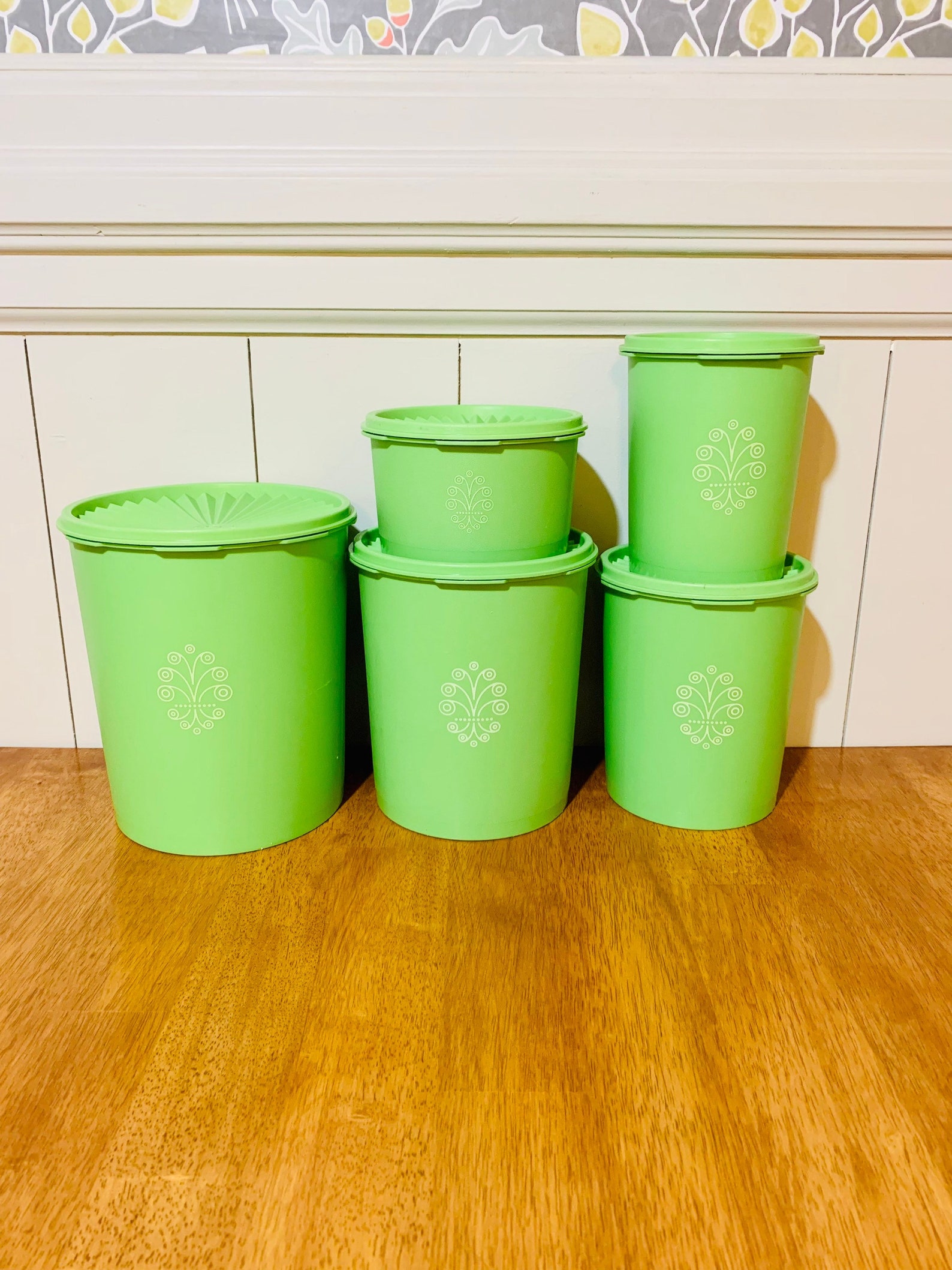 Tupperware Nesting Canisters, Lime Green Daffodil, Servalier Seal, 805 ...
