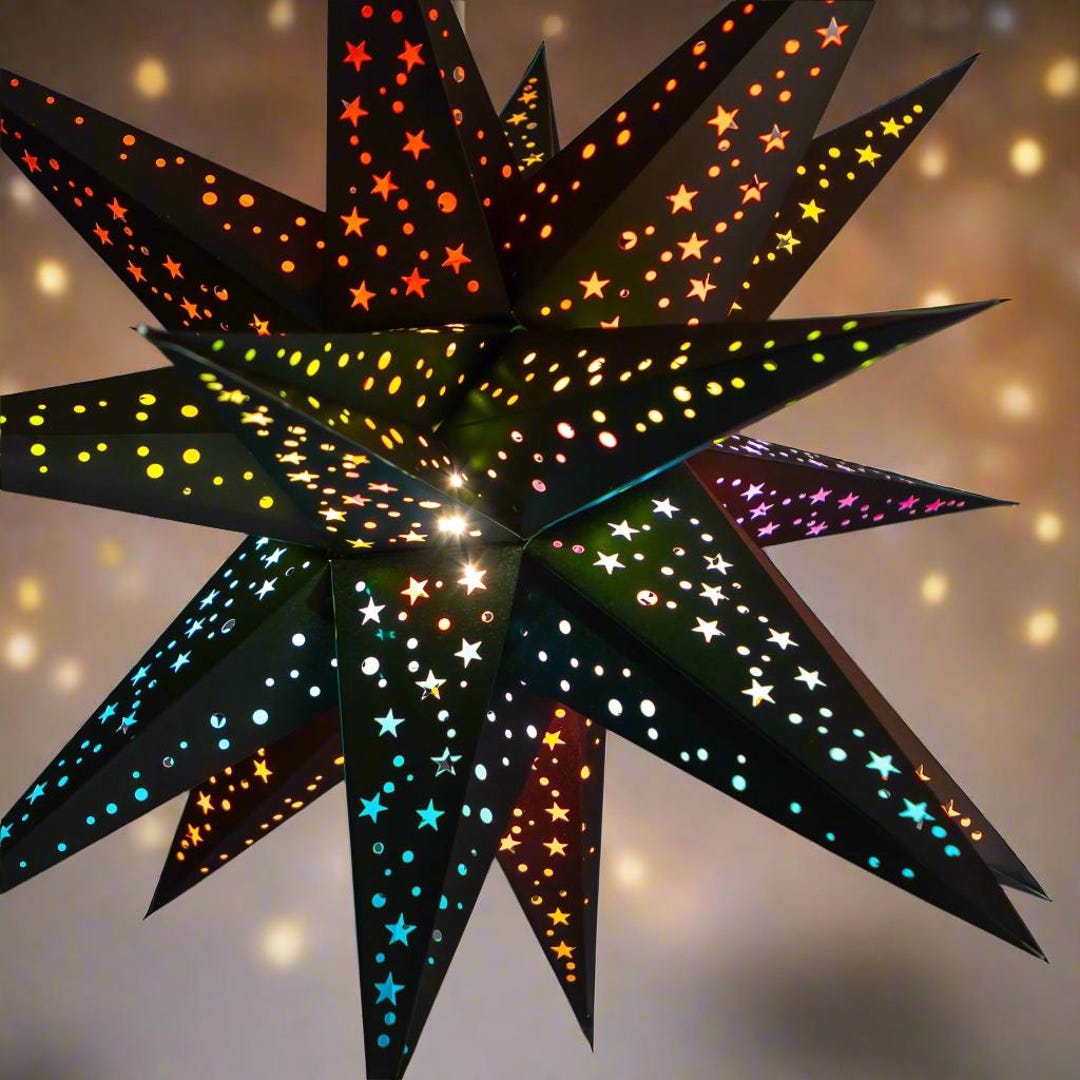 Moravian Black Paper Star Lantern – 60cm Handmade Hanging Light | Black ...
