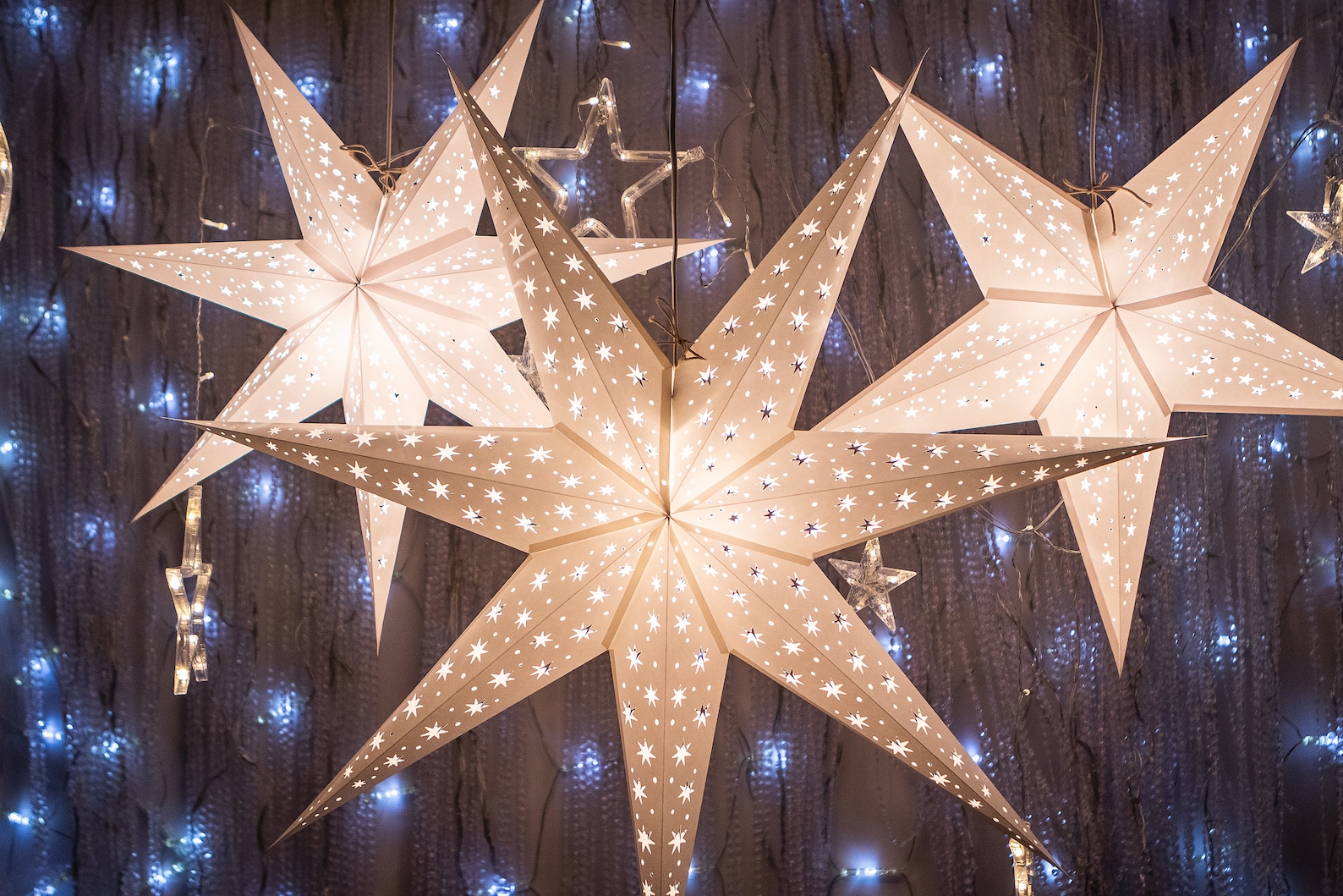 White Paper Star Lanterns Set of 3 Christmas Star Lights - Etsy UK