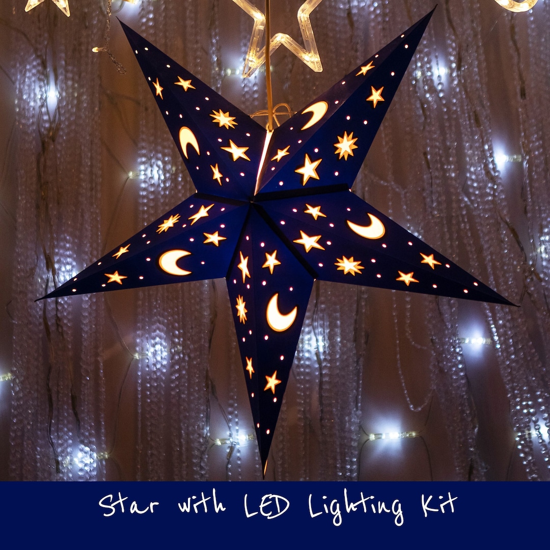 Blue Paper Star Light With Yellow Moon and Stars Design (includes LED ...