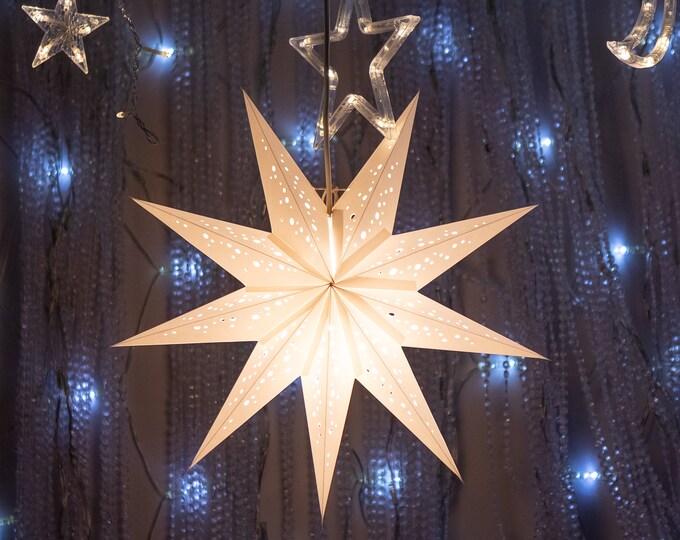 Star Paper Lantern White, 7 Point White Thread, Embroidered, Christmas ...