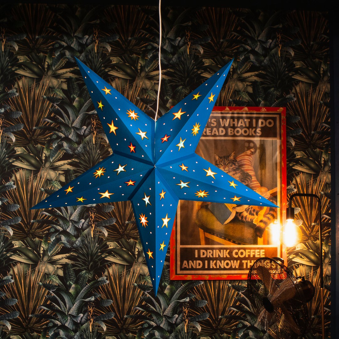 Blue Star Lantern With Moon and Stars Pattern - Unique Lampshade or ...