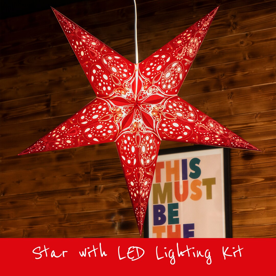 Handcrafted Red 5-tipped Star Lantern With LED Lighting Kit - Unique ...