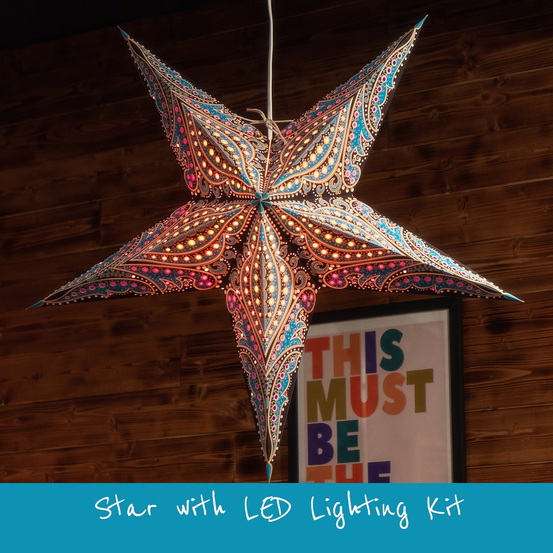 Boho Paper Star Lantern With LED Lighting Kit - Unique Handcrafted Home ...