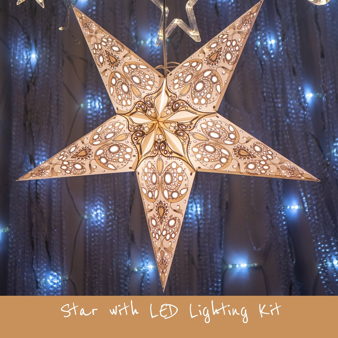White Scandi Paper Star Lantern With LED Lighting Kit - Nordic Home ...
