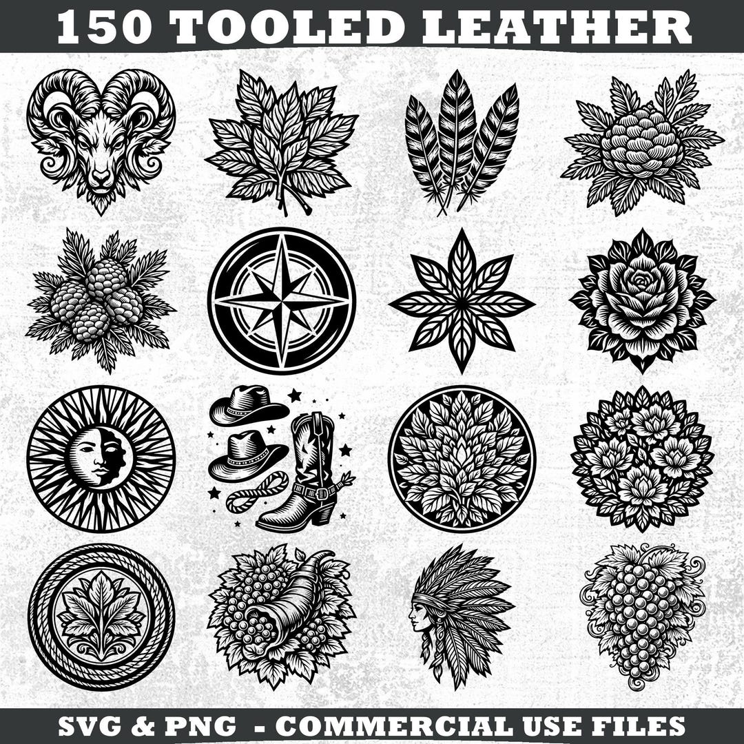 Ornamental Tooled Leather Engraving Svg & Png Bundle for Cricut and ...