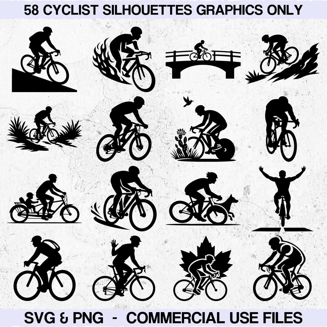 Cyclist Silhouettes Svg & Png Bundle for Cricut and Laser Engrave ...
