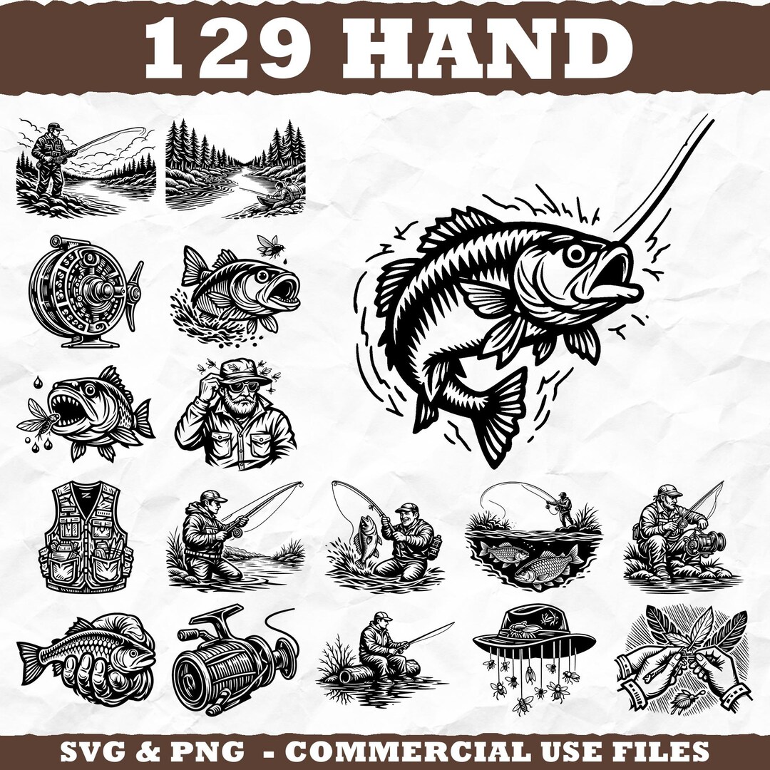 Hand-drawn Fly Fishing Svg & Png Bundle for Cricut and Laser Engrave ...