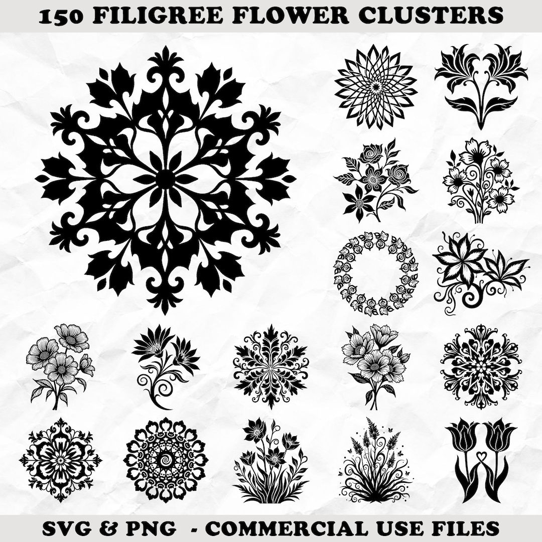 Filigree Flower Clusters Svg & Png Bundle for Cricut and Laser Engrave ...