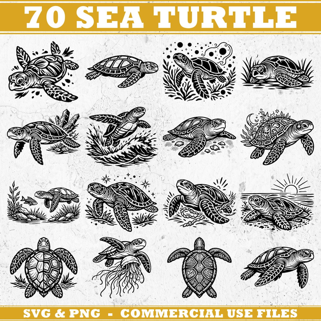 Sea Turtle Svg & Png Bundle for Cricut and Laser Engrave Deep Ocean ...