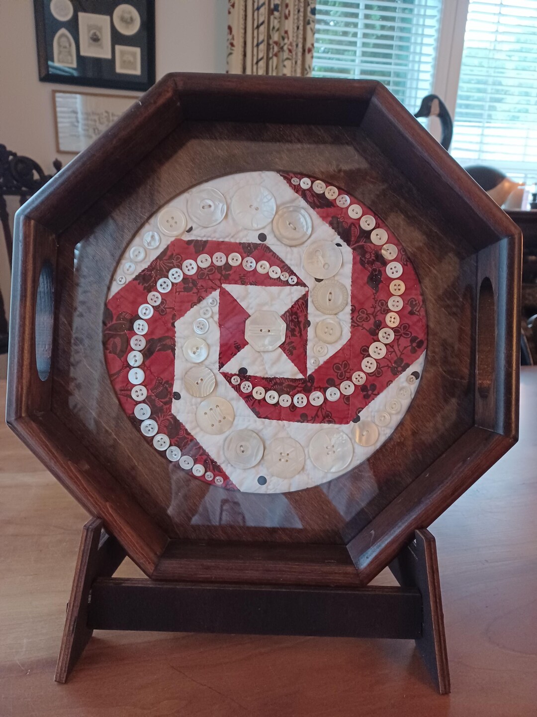 Vintage Octagonal Tray: Snail Trails Quilt, Mother of Pearl Buttons - Etsy
