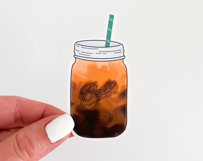 Iced Coffee Sticker | Coffee Sticker | Cold Brew Sticker | Mason Jar ...