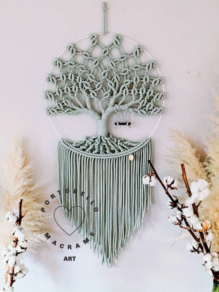 Árbol de la vida de macramé grande, decoración del hogar hecha a mano, arte de decoración único ...