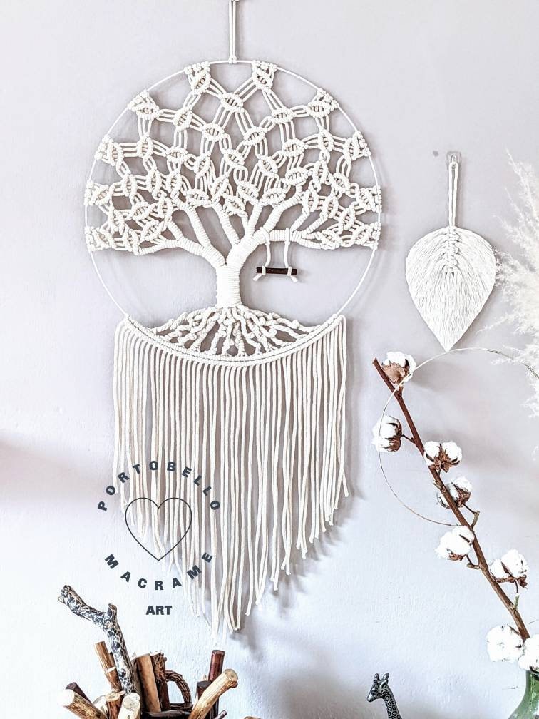 Großer Makramee-Baum des Lebens, handgemachte Wohnkultur, Familiengeschenk, erdfarbene Wandkunst ...