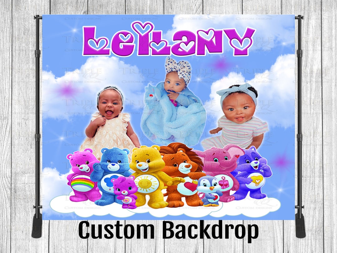 Personalized Cartoon Bear Backdrop, Rainbow Bear Party, Bear Theme ...