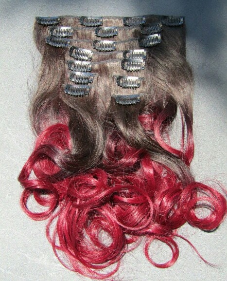 Clip in Human Hair,red Clip in Hair Extensions,burgundy Ombre Hair ...