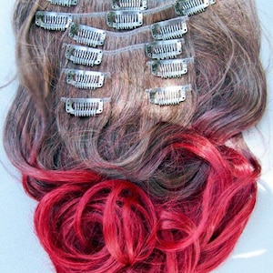 Clip in Human Hair,red Clip in Hair Extensions,burgundy Ombre Hair ...