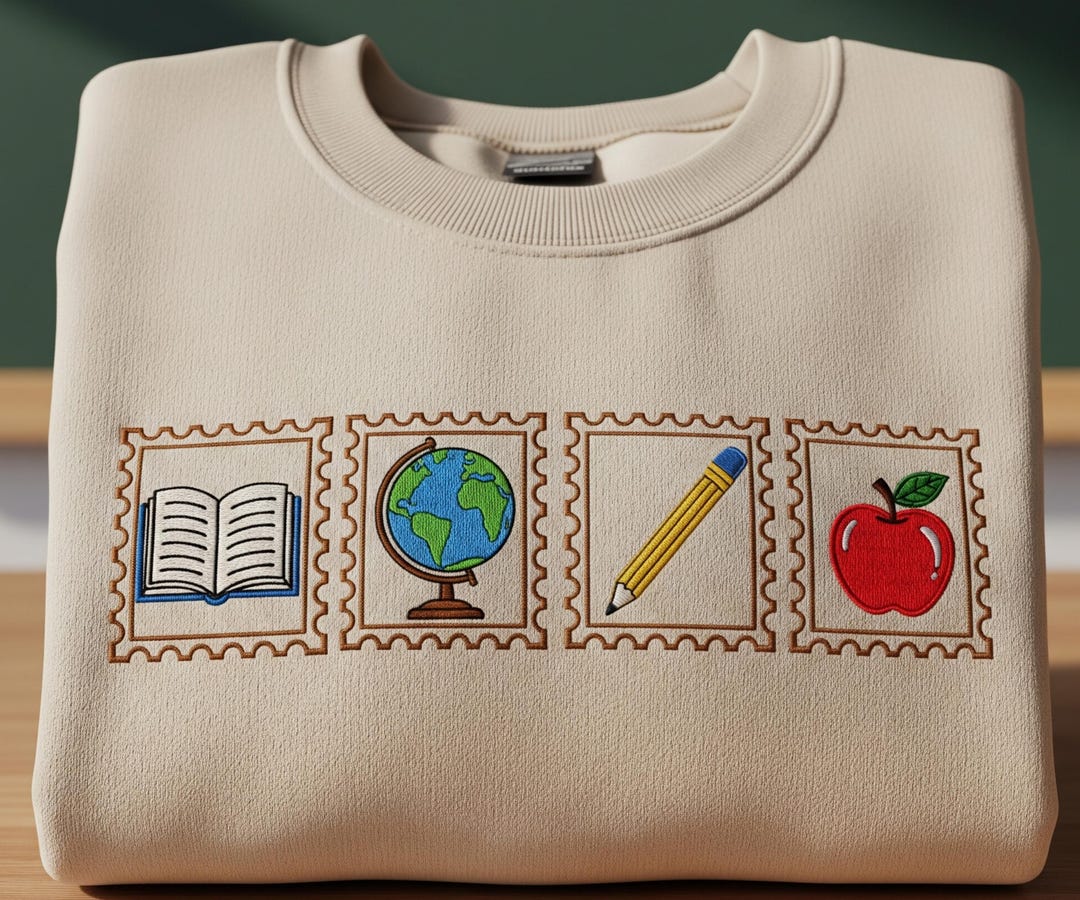 Custom Teacher Postage Stamp Embroidered Shirt With Name, Back to ...