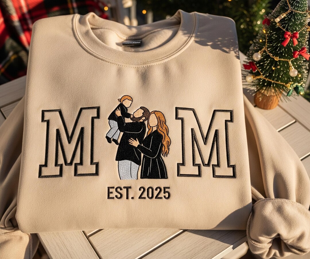 Custom Embroidered Portrait Mom Sweatshirt, Personalized Christmas Gift ...