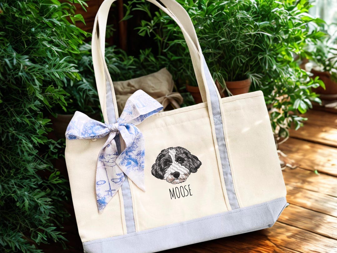 Custom Pet Canvas Tote Bag With Name, Embroidered Dog or Cat Face ...