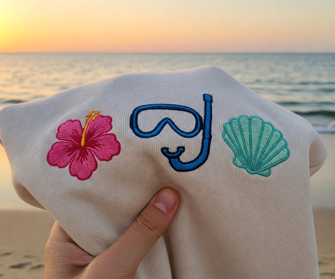 Seashell Embroidered Sweatshirt Tee, Beach Lover Shirt, Summer Coastal ...