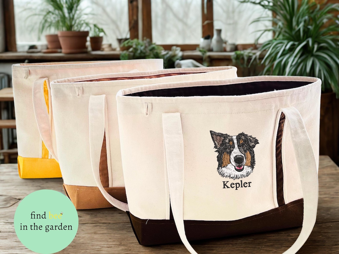 Custom Pet Canvas Tote Bag With Name, Embroidered Dog or Cat Face ...