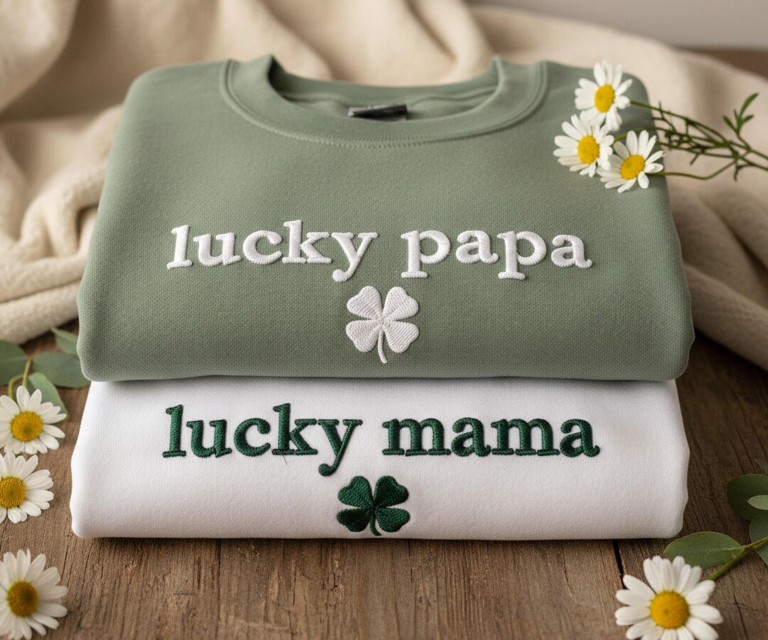 Lucky Mama Lucky Papa Matching Embroidered Sweatshirts, St. Patrick’s ...