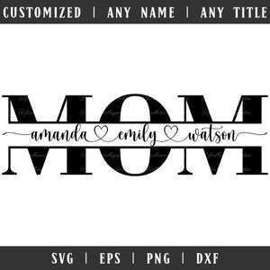 Mom With Names Svg, Mom Split SVG, Personalized Mom SVG, Mom Monogram ...