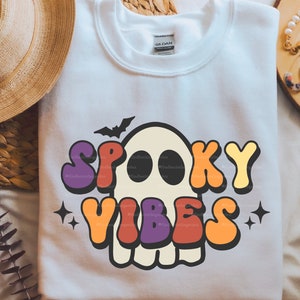 Spooky Vibes Svg Retro Halloween Svg Cute Ghost Svg - Etsy