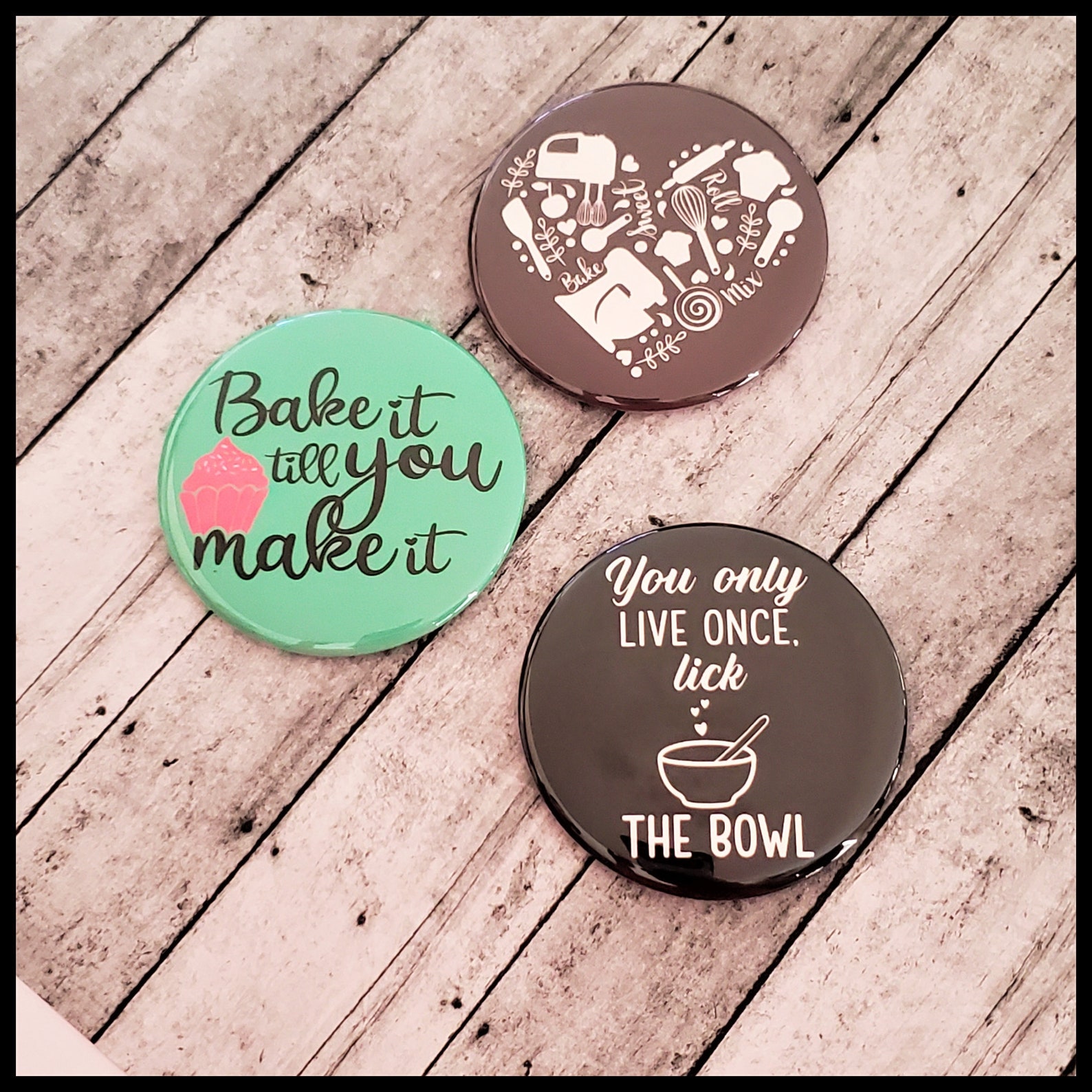 Baking Magnet Set, Button Magnet Set, Fridge Magnet Set, Bake It Till ...