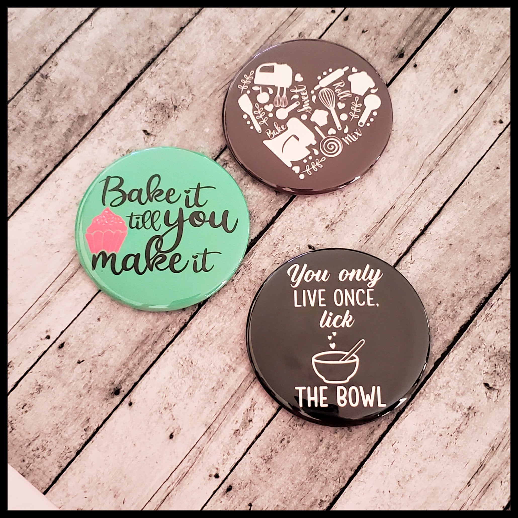 Baking Magnet Set, Button Magnet Set, Fridge Magnet Set, Bake It Till ...