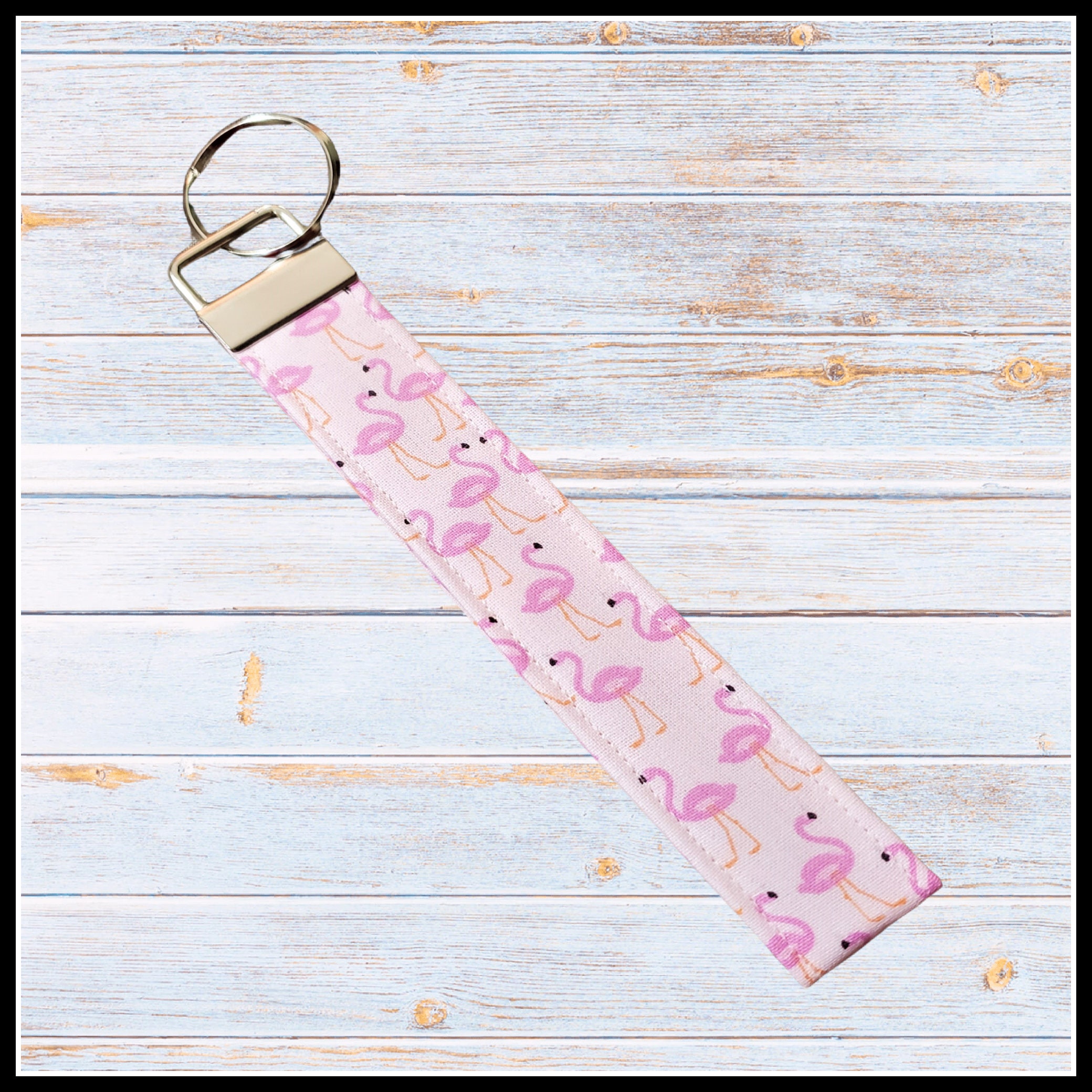 Flamingo Key Chain, Key Chain Wristlet, Key Fob, Fabric Key Chain ...