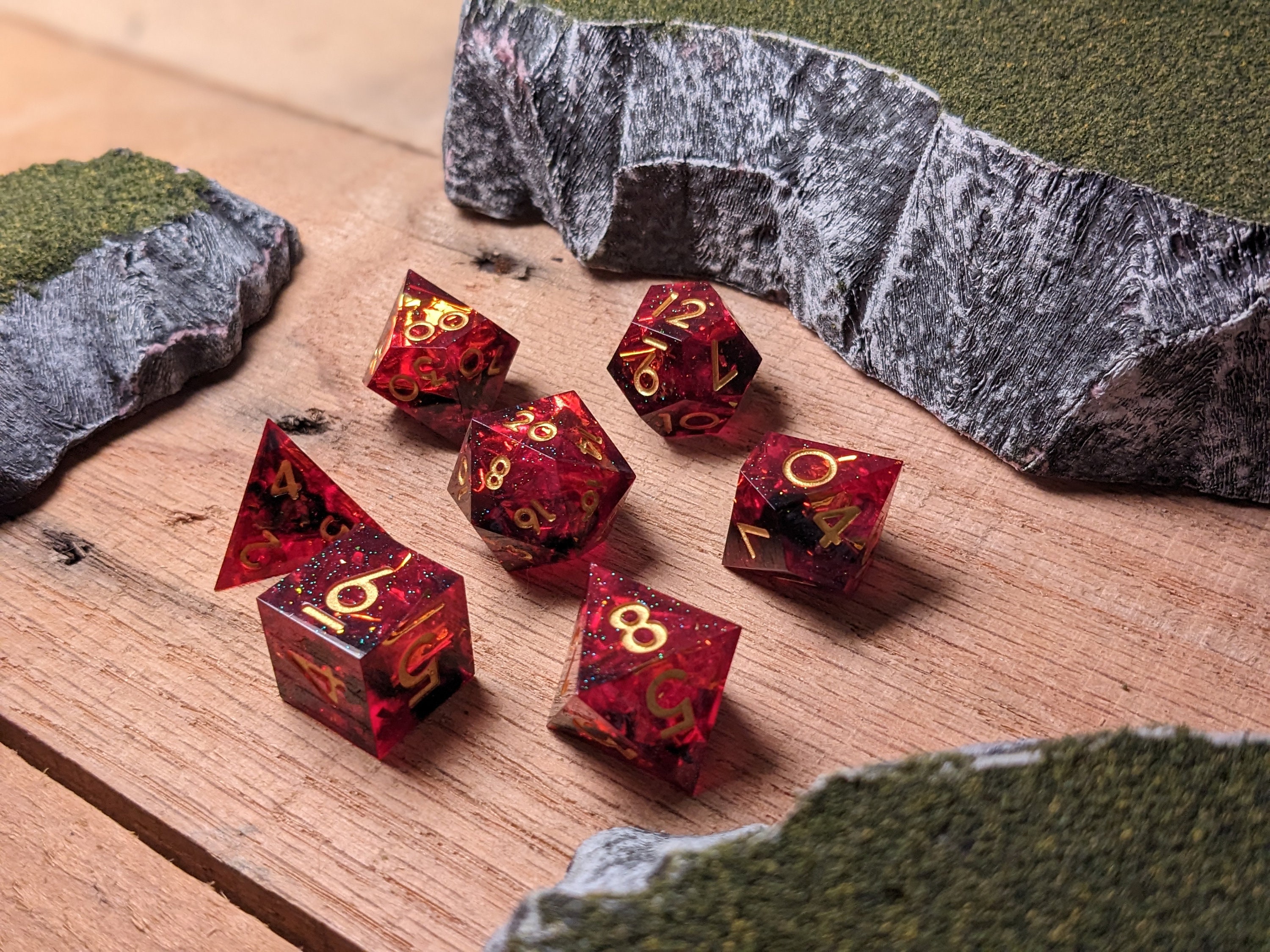 Translucent Dark Red Sharp Edge DND Dice Set - Etsy