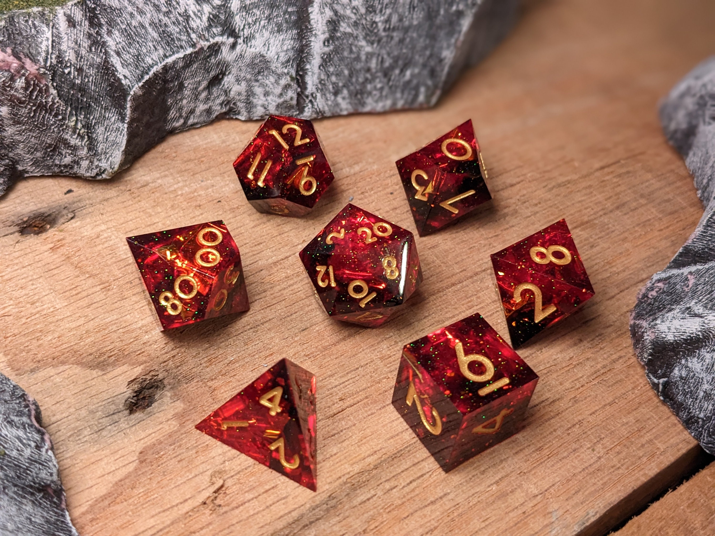 Translucent Dark Red Sharp Edge DND Dice Set - Etsy