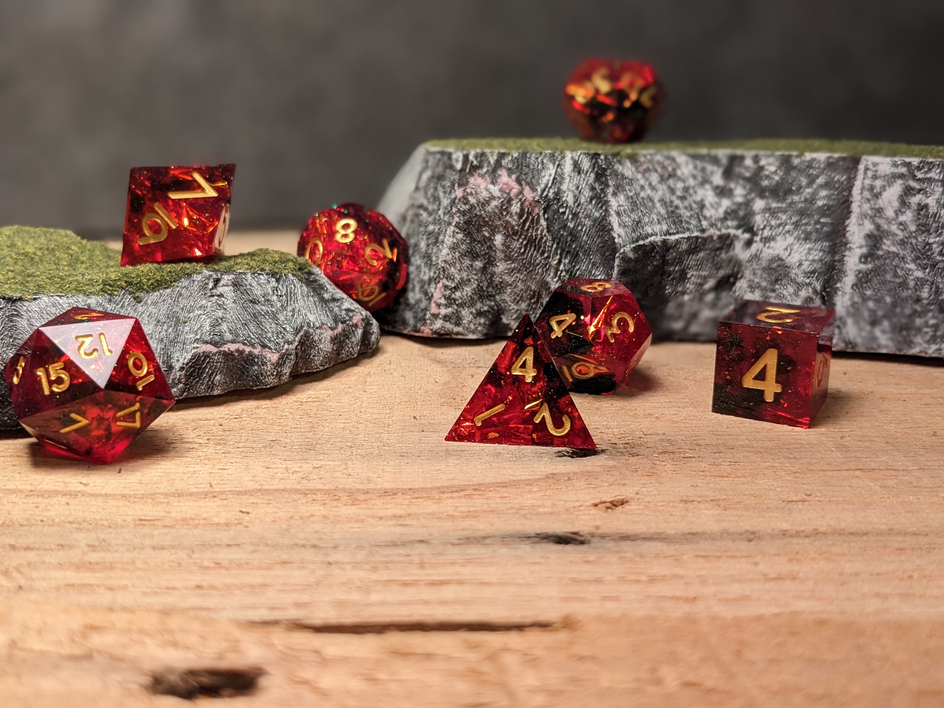 Translucent Dark Red Sharp Edge DND Dice Set - Etsy